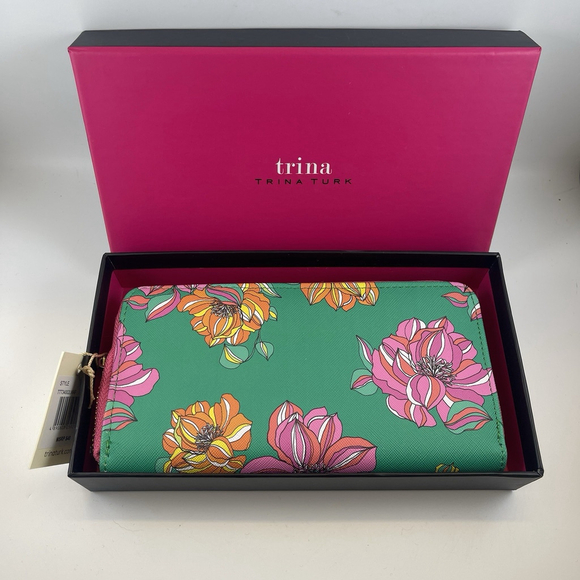 Trina Turk | Bags | Trina Turk Large Vegan Leather Zip Wallet Colorful ...